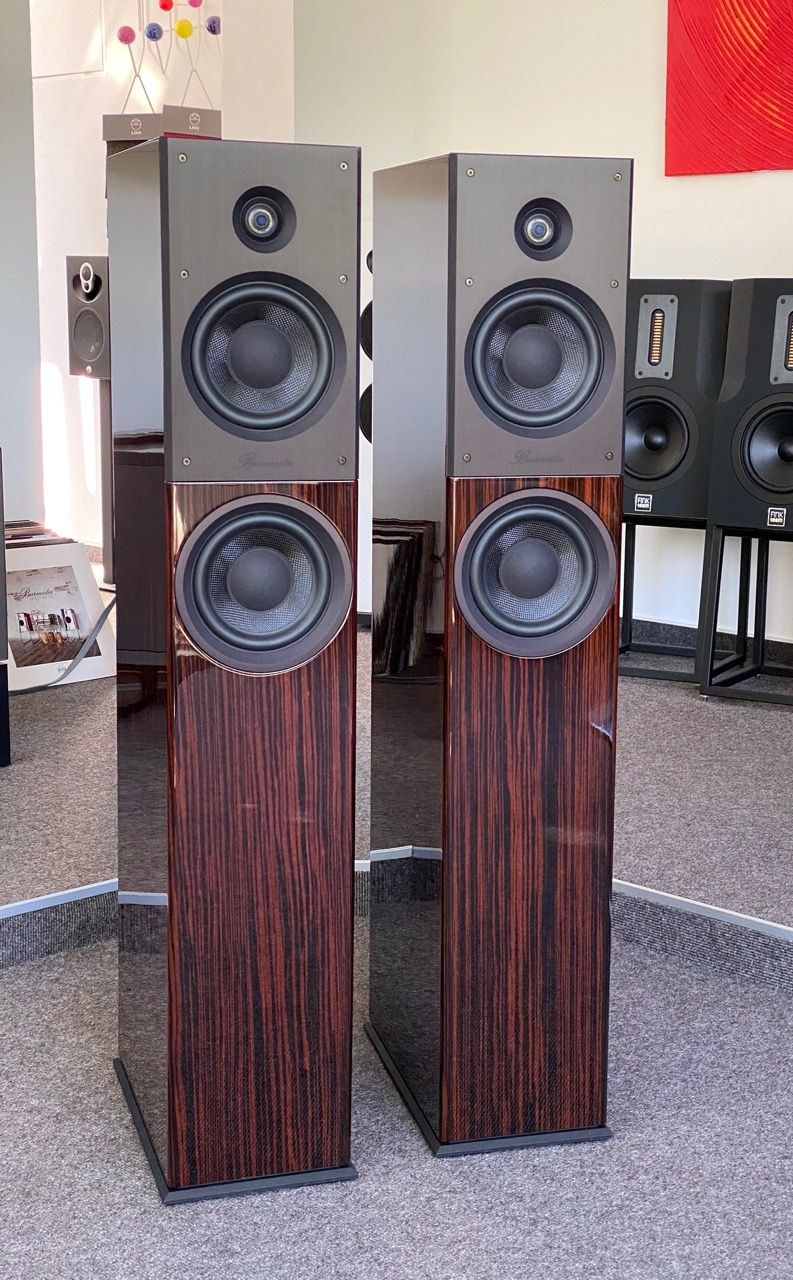 Burmester B18 Standlautsprecher in Nußbraun/Makassar Hochglanz